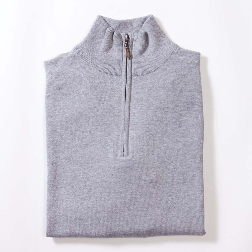 Cotton quarter zip - Light grey – Osborne Knitwear