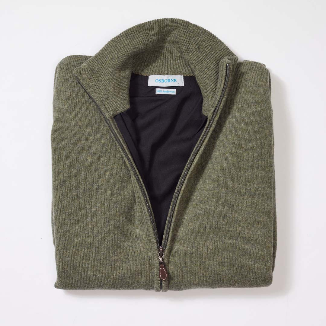 Lambswool windstopper zipped cardigan women - Landscape - Black lining ...