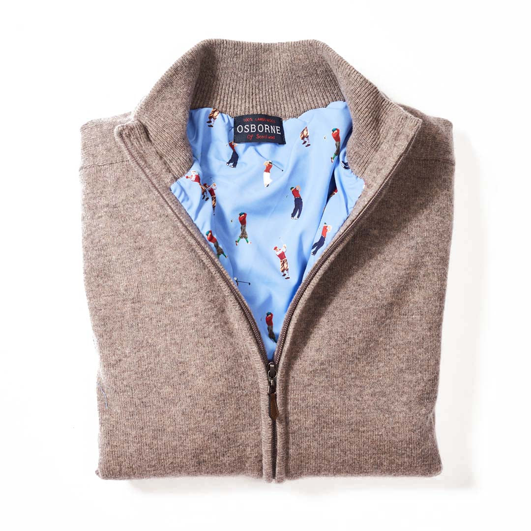 Lambswool windstopper zipped cardigan - Vole - Golf lining – Osborne ...