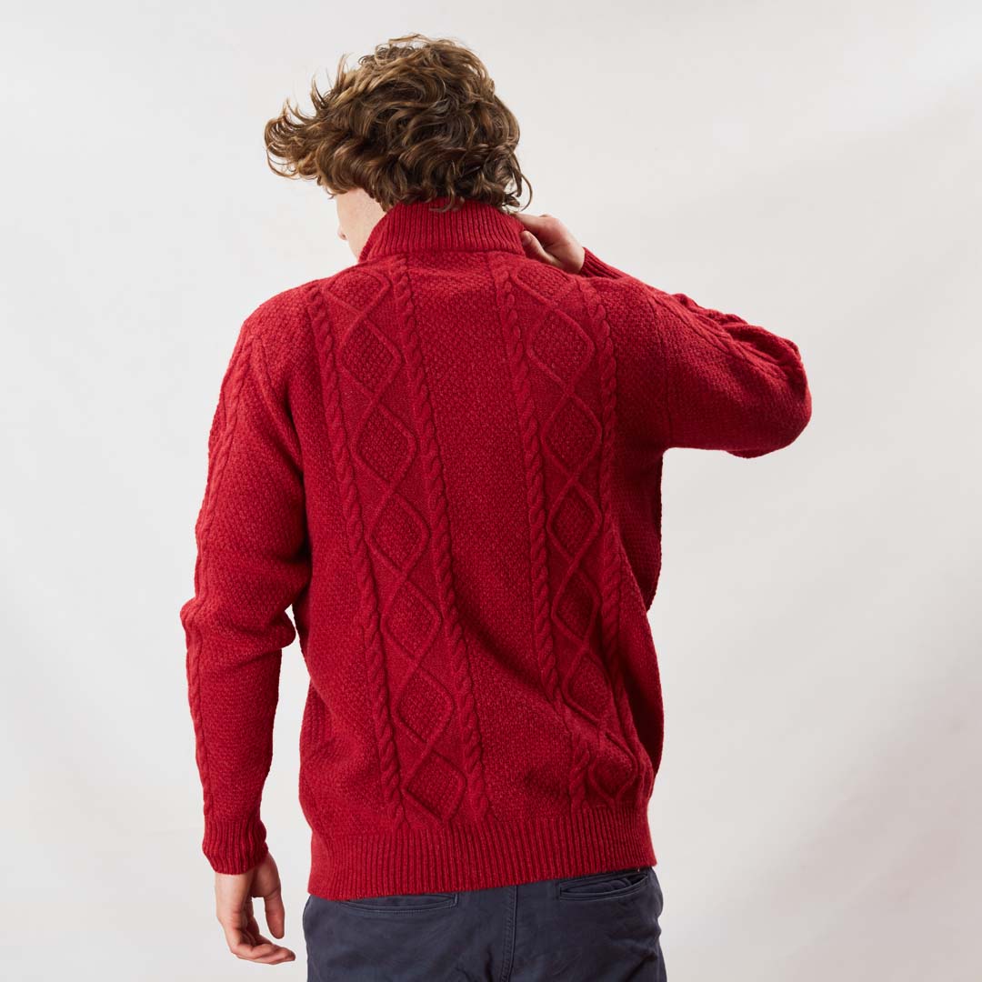 Lambswool large cable butonned mock neck - Poppy Melange – Osborne Knitwear