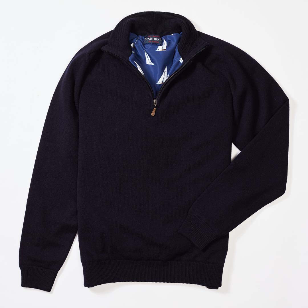 Lambswool windstopper quarter zip - Navy - Boat lining – Osborne Knitwear