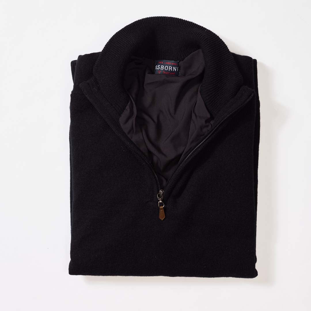 Lambswool windstopper quarter zip - Navy - Black lining – Osborne Knitwear